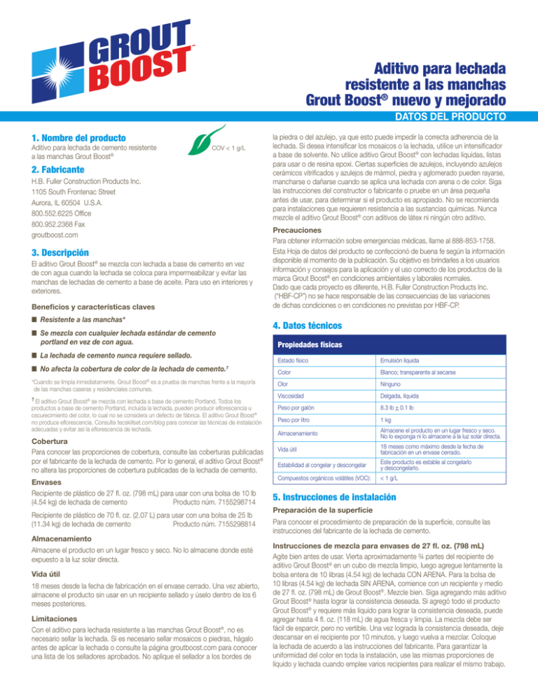 Aditivo para lechada resistente a las manchas Grout Boost® nuevo