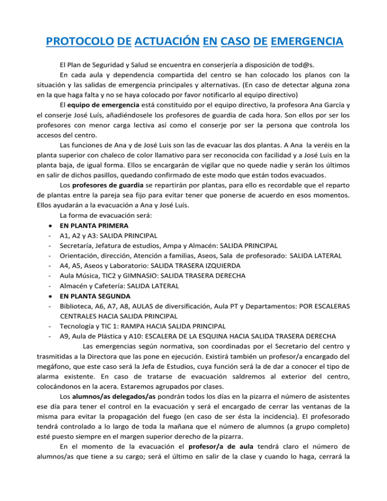 protocolo de actuación en caso de emergencia