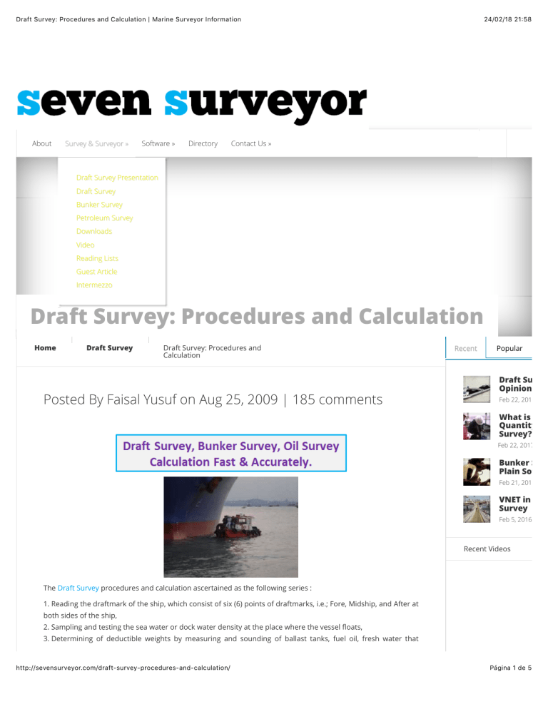 Draft Survey Procedures and Calculation Marine Surveyor Information