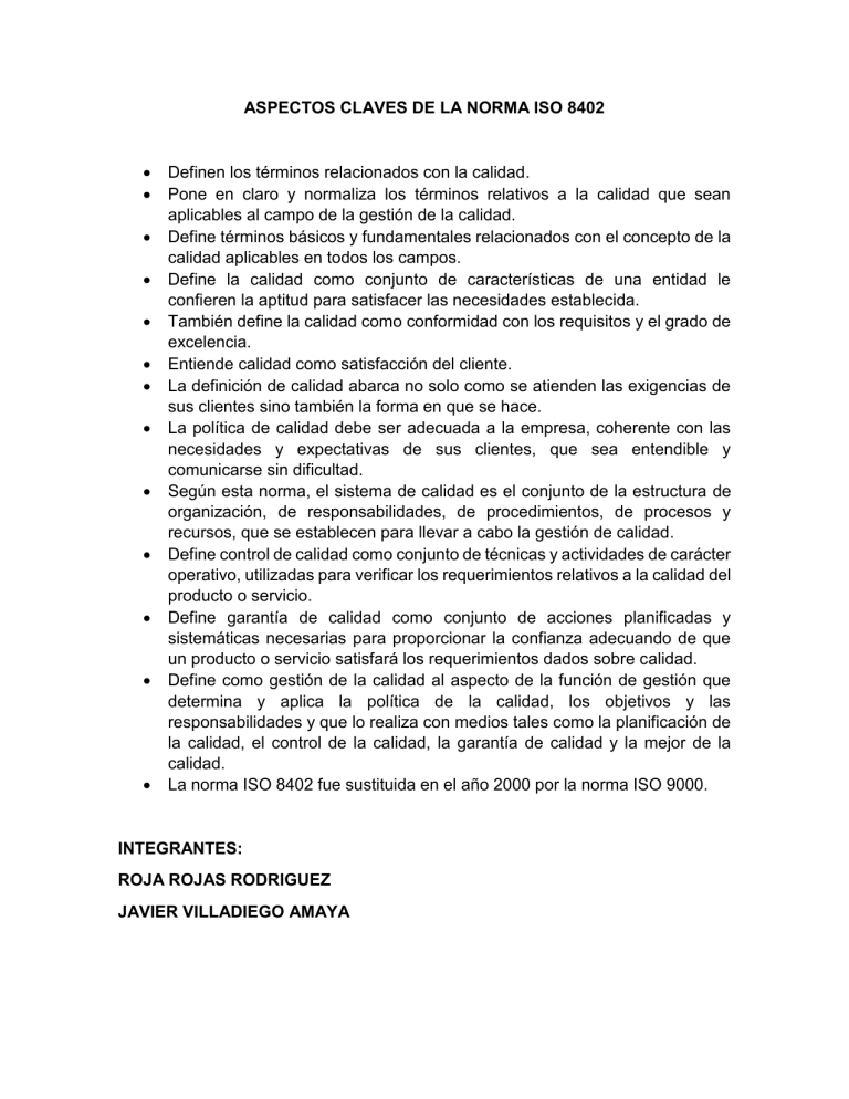 Aspectos claves de la norma ISO 8402
