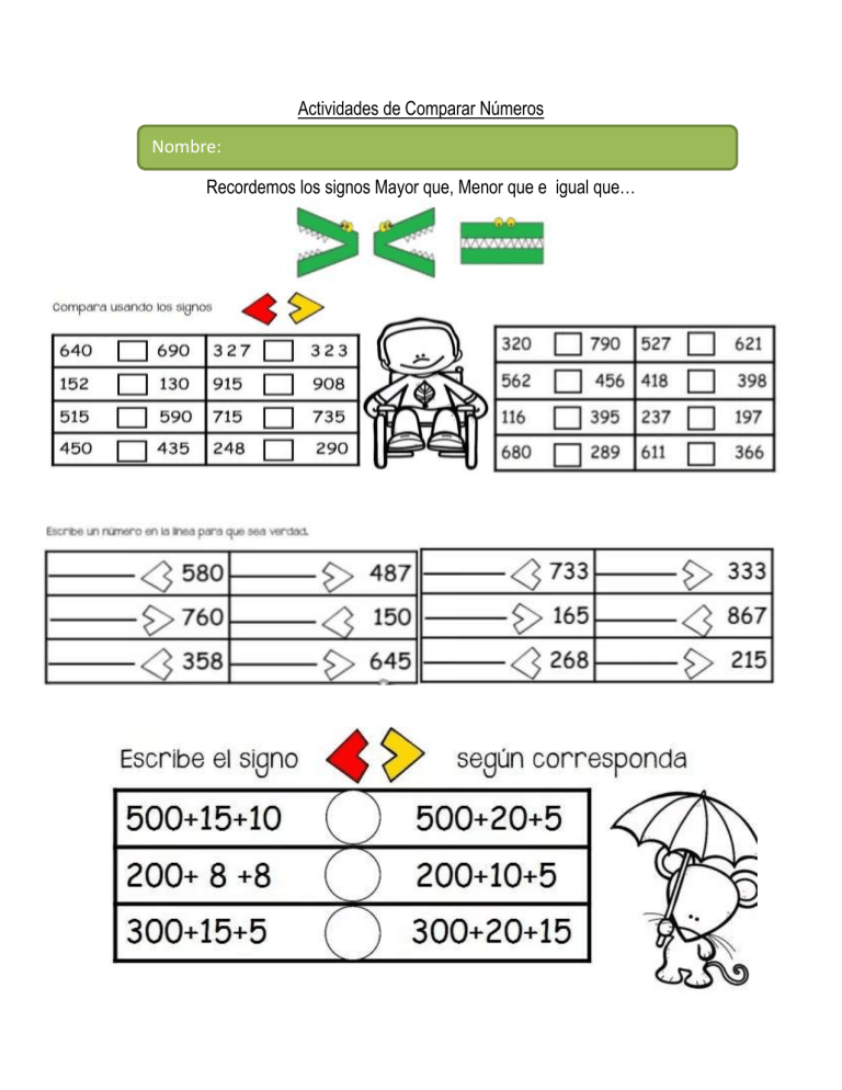 Actividades de Comparar Números