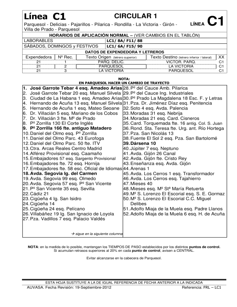 Línea C1 AUVASA 2009