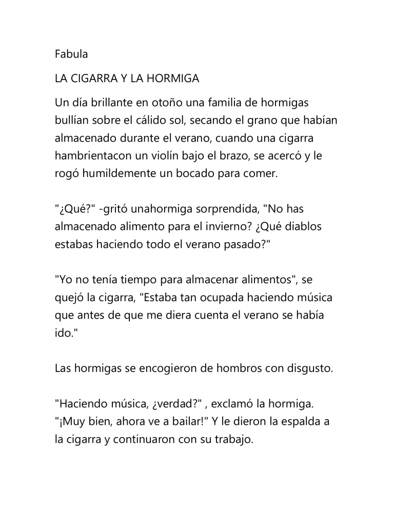 Fabula la cigarra y la hormiga