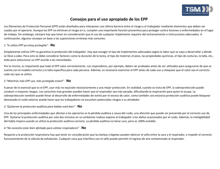 Uso y cuidado EPP