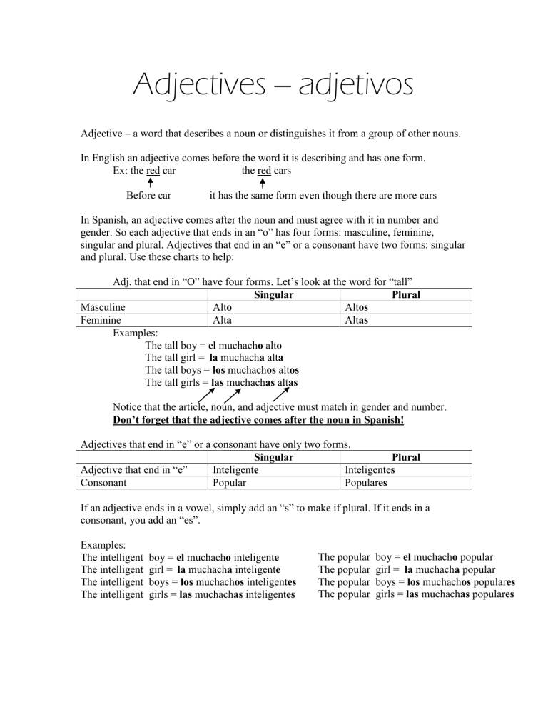 Adjective notes