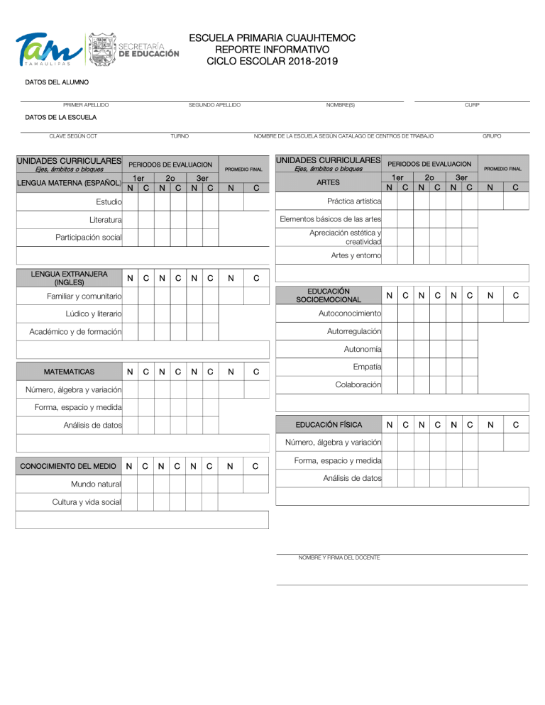REPORTE INFORMATIVO DE CALIFICACIONES