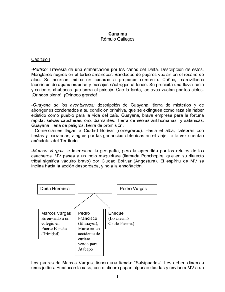 Resumen de los primeros cinco capítulos de "Canaima", de Rómulo Gallegos