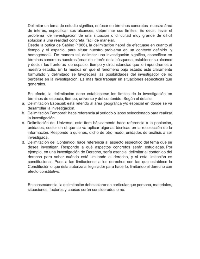 Delimitacion de la investigacion