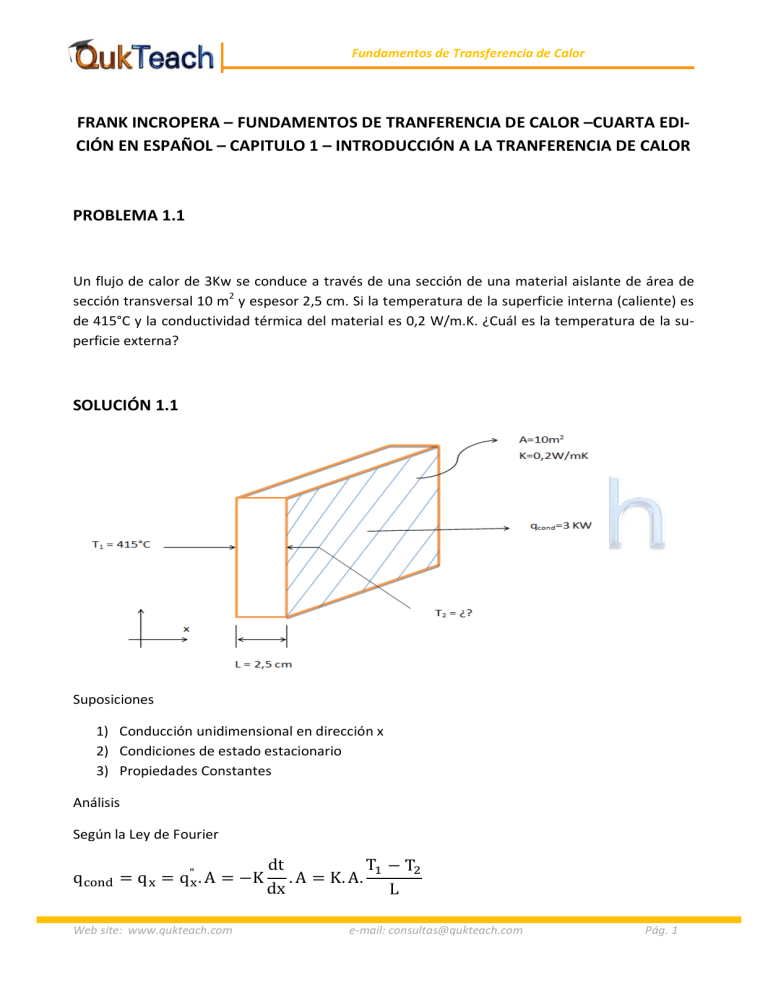 Solucionario Fundamentos de Transferencia de Calor Capitulo 1