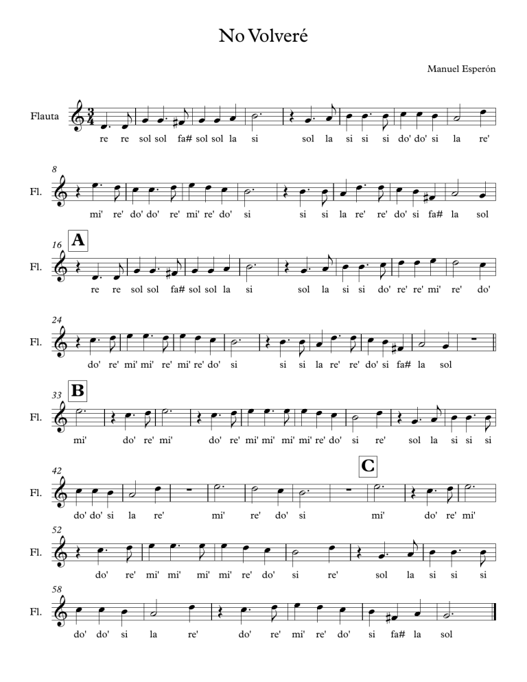 No Volveré - Partitura completa