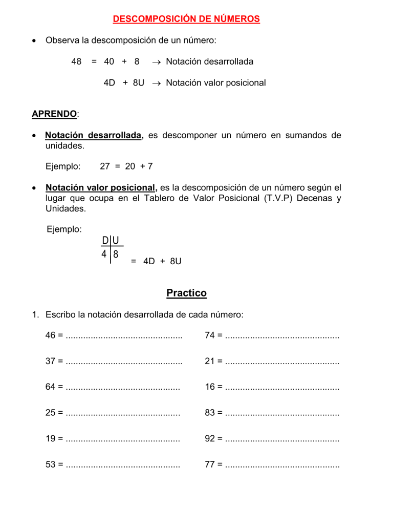 TEMA DESCOMPOSICIÓN DE NÚMEROS