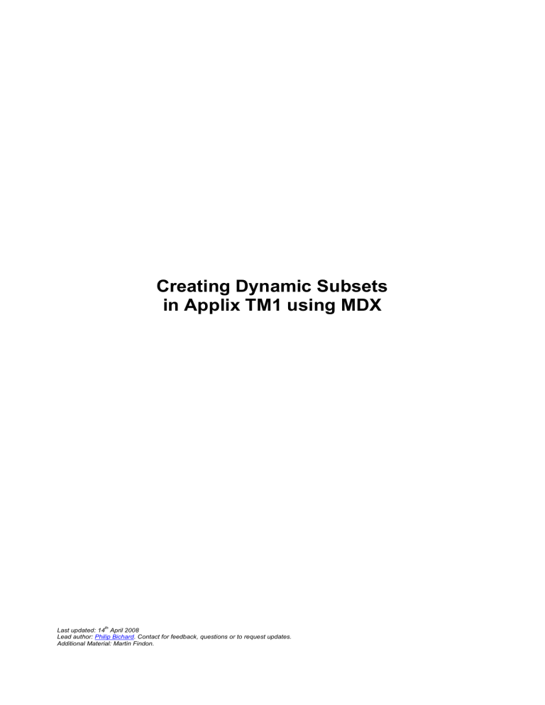 Dynamic Subset in Applix TM1 using MDX