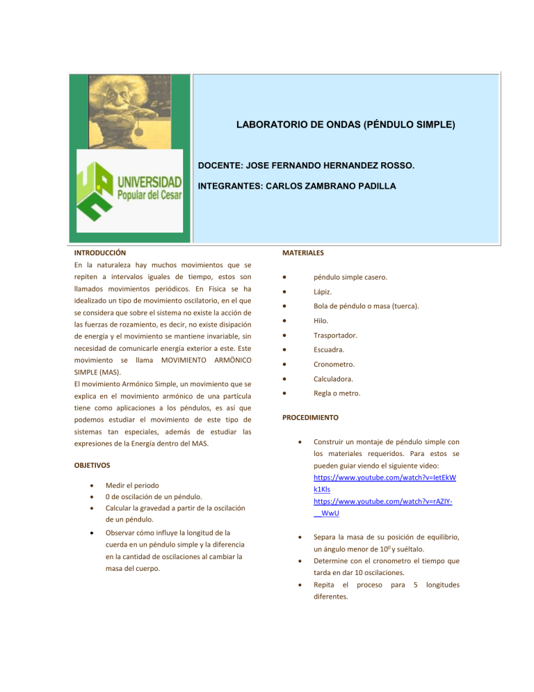 laboratorio pendulo simple