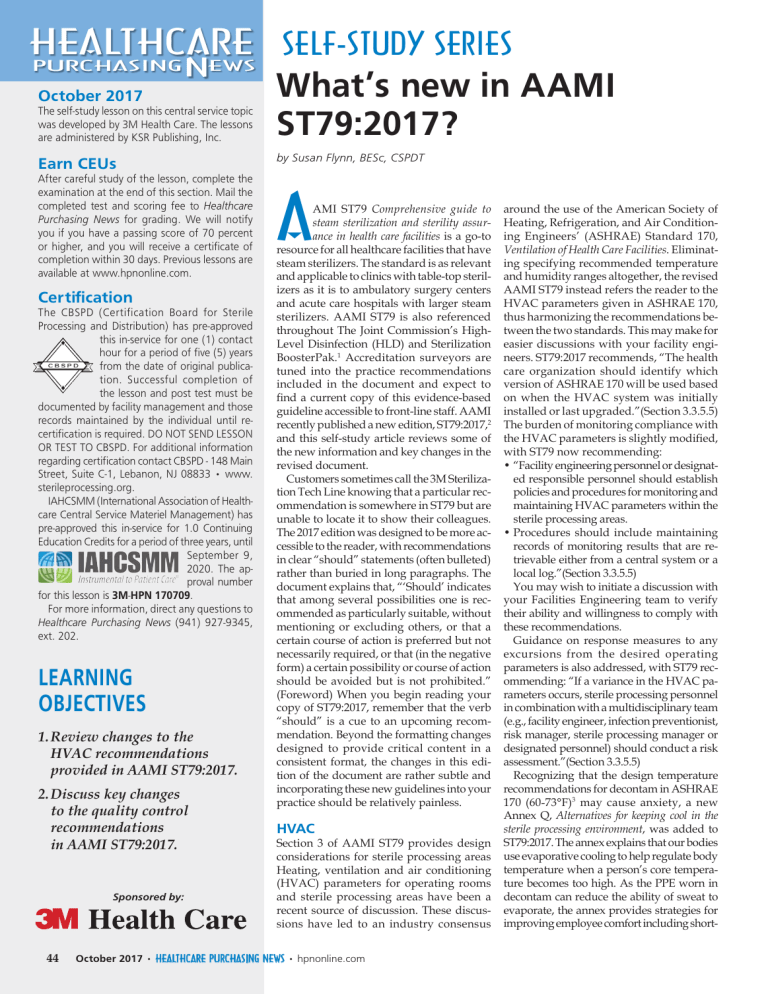 What's new in AAMI ST 79-2017