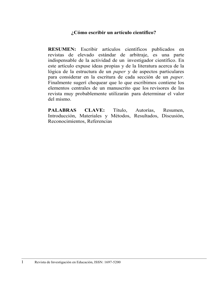 ¿Como escribir un artículo científico